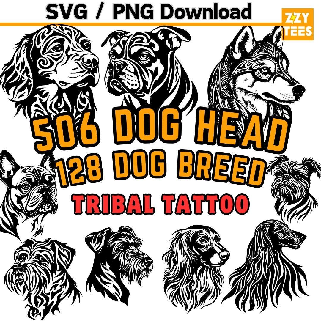 506 Tribal Tattoo Dog SVG PNG Bundle 128 Dog Breeds for Crafts Scalable ...