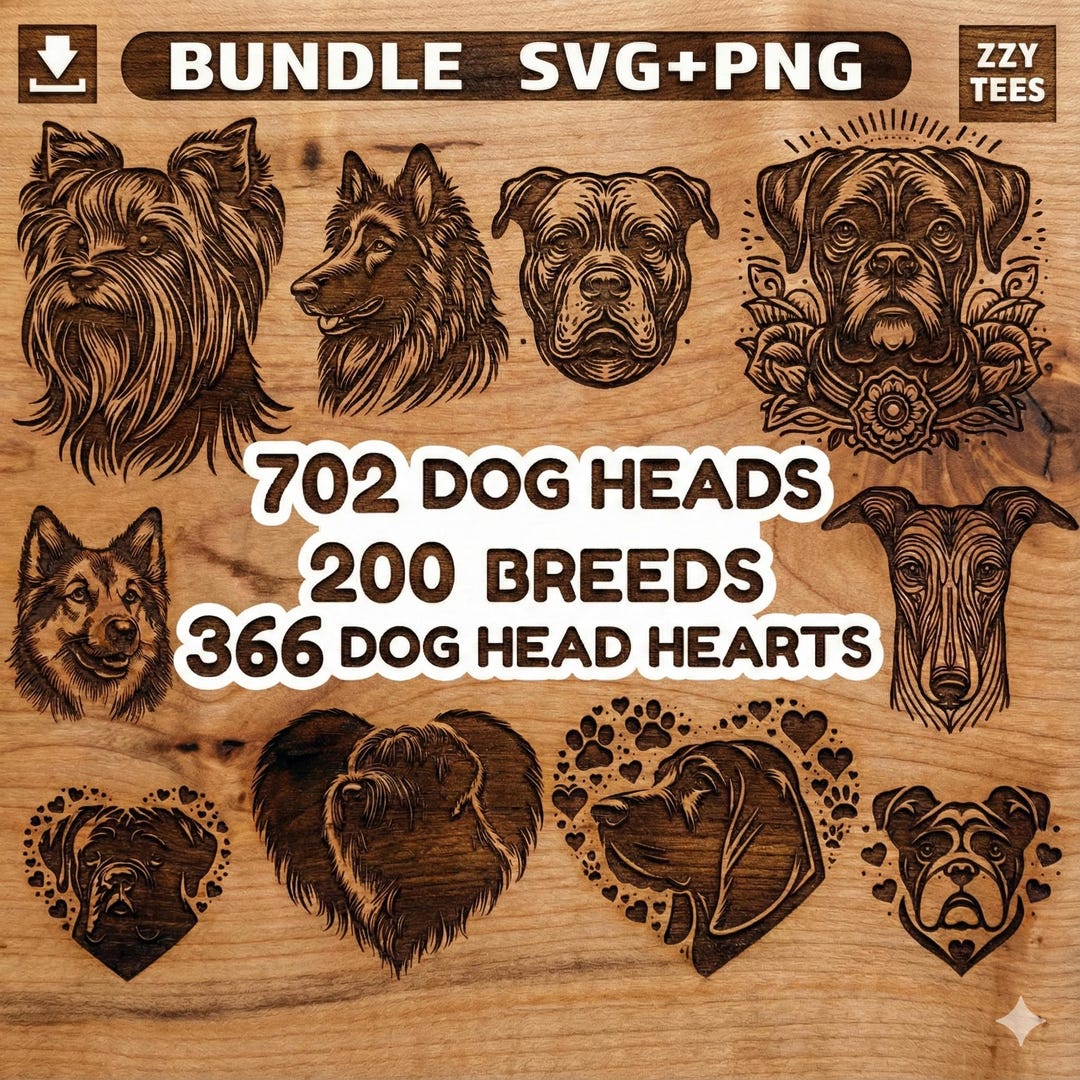 Dog Head SVG Bundle for CNC Laser Engraving Lightburn Wood Cut Nature ...