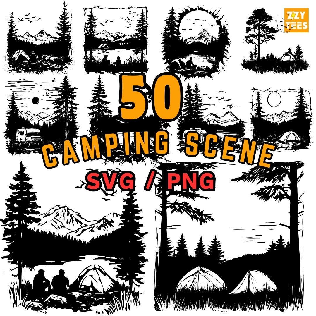 50 Camping Scene SVG PNG Bundle, Wilderness Outdoor SVG Cut Files ...