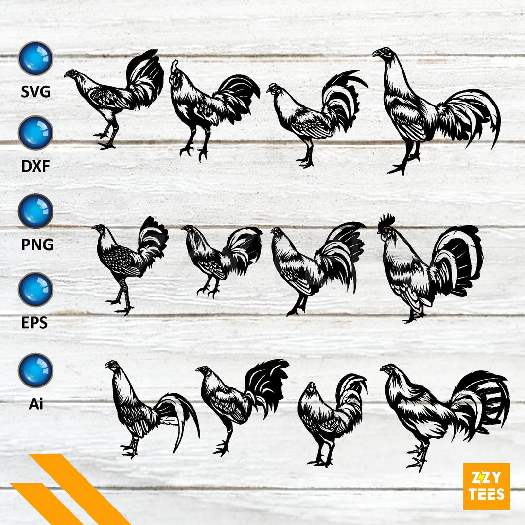 Rooster Bundle Svg Png Dxf Eps Ai, Farm Chicken Clipart, Gamefowl ...