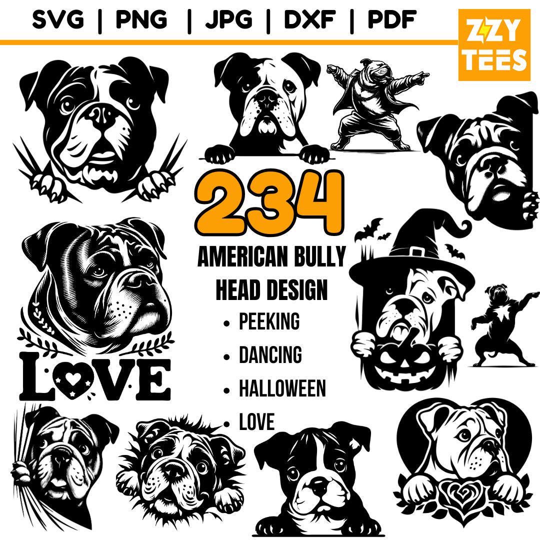 American Bully Dog Head Outline Svg Bundle Puppy Peeking SVG PNG Heart ...