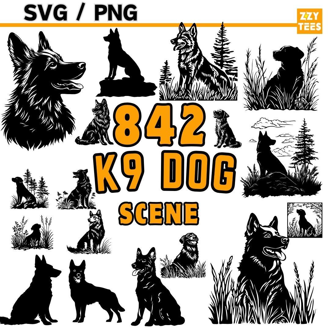 K9 Dog Scene SVG Bundle | German Shepherd Silhouette Clipart (digital ...