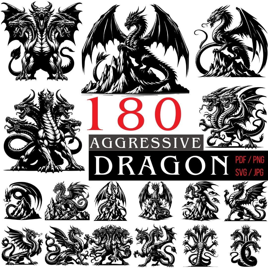 180 Aggressive Dragon Bundle Svg Png Digital Download Files Commercial ...