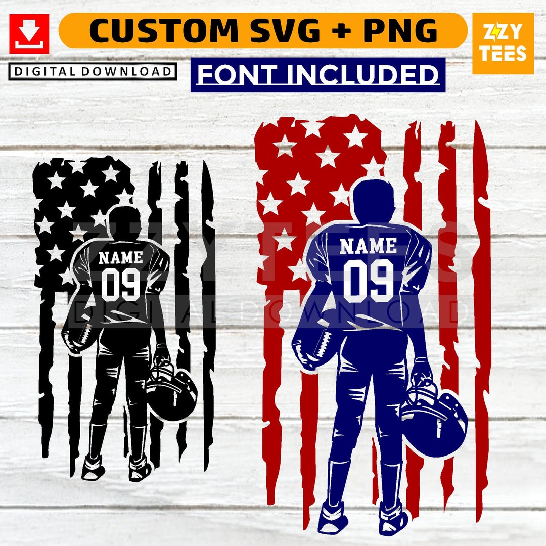 Layered US Flag Football Player Customizable Name Number Detailed ...