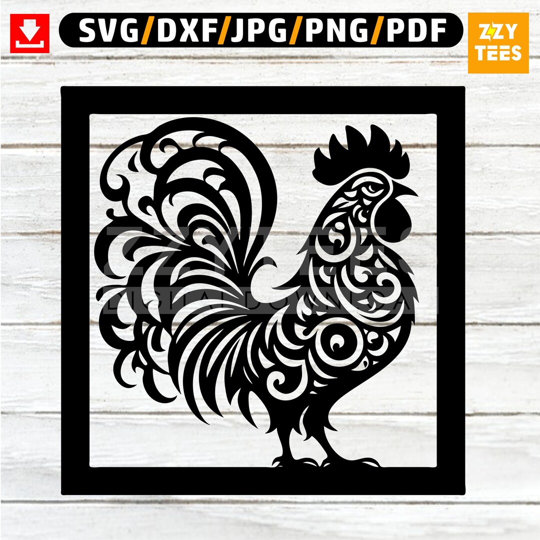 Rooster Chicken Laser Cut SVG Design: Decorative Farmyard Art for DIY ...