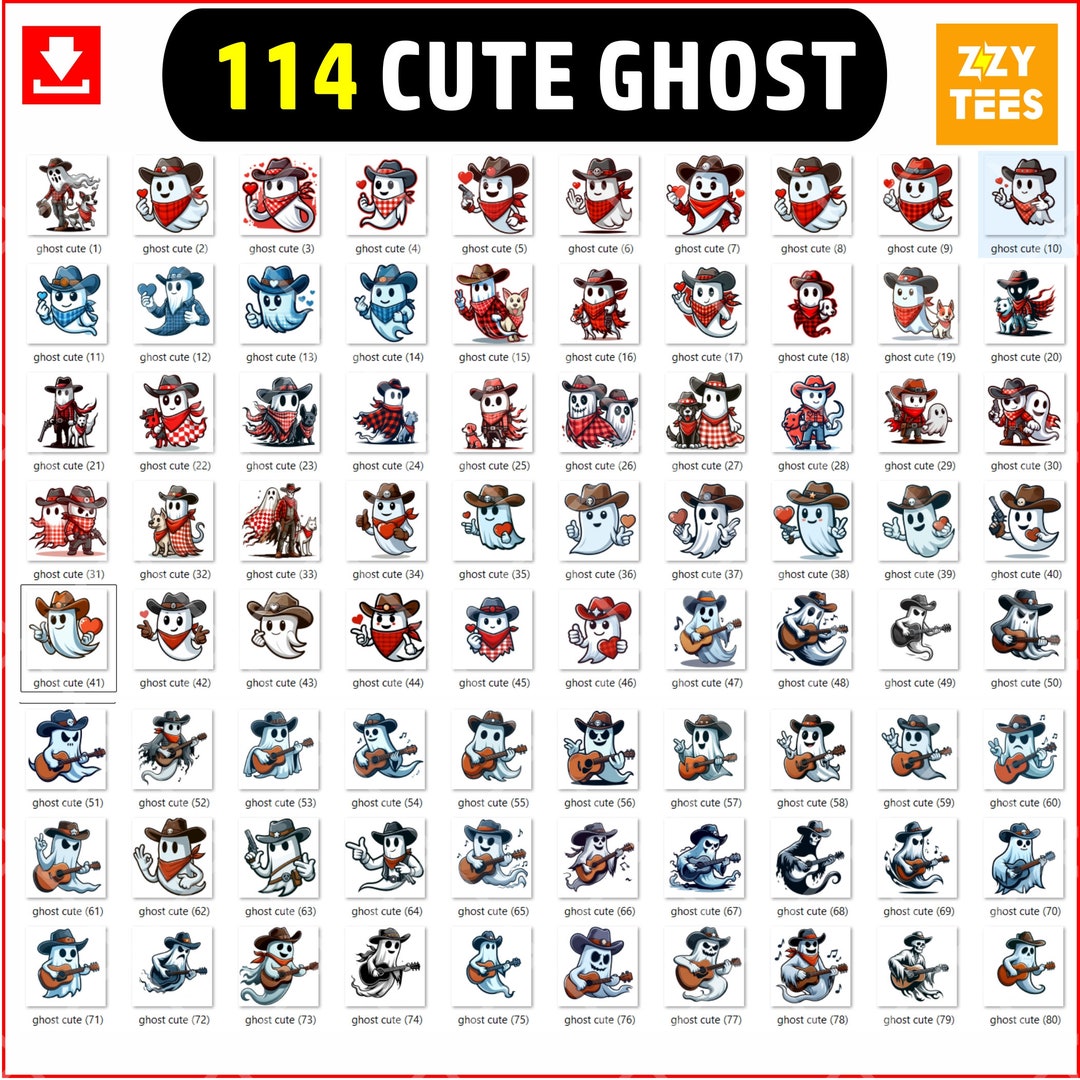 Cute Ghost Bundle PNG Cowboy Ghost, Cute Ghost Dog Halloween Ghost Png ...