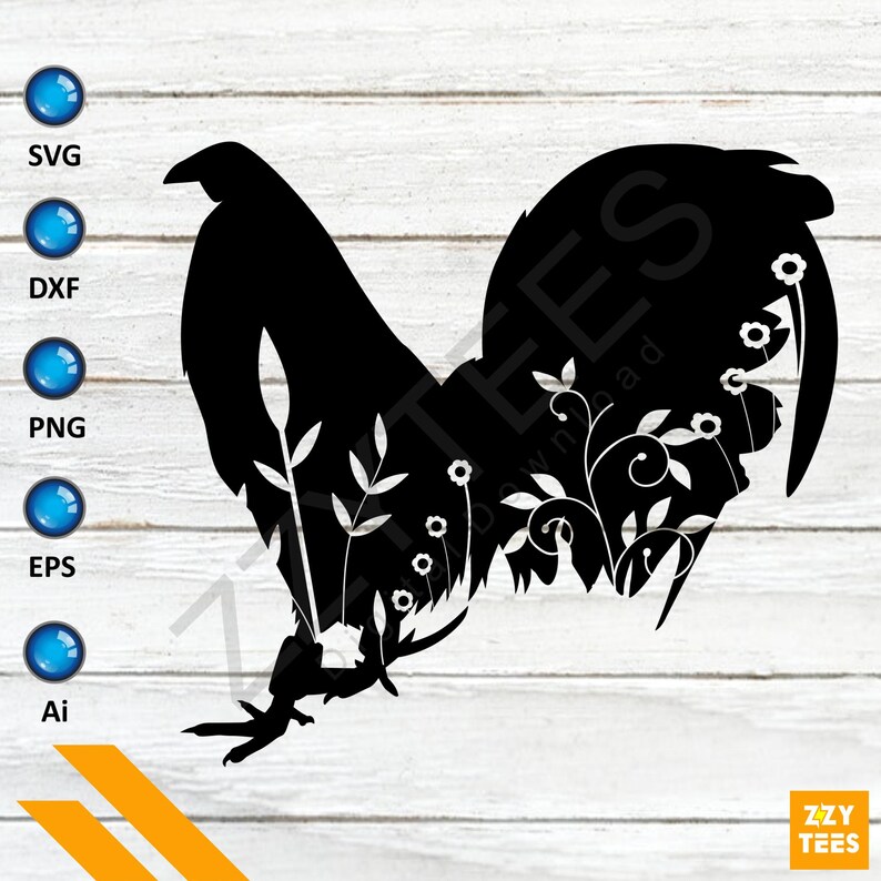 Beautiful Rooster Floral Svg | Etsy