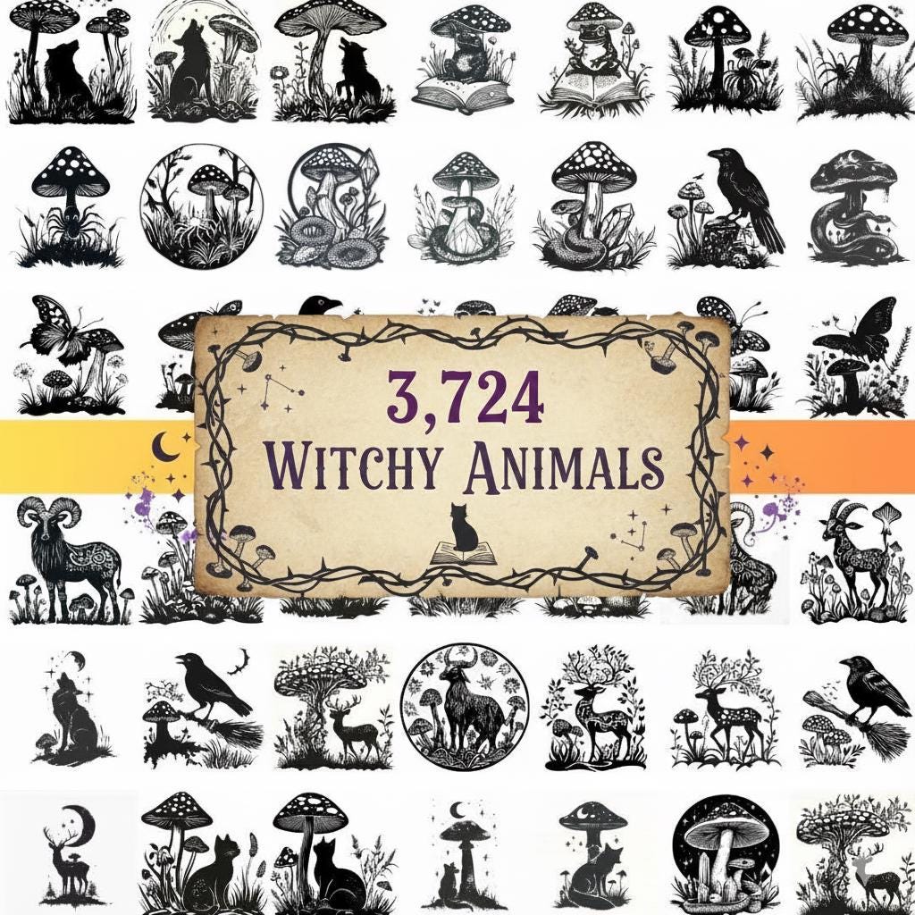 Witchy Animal Clipart Bundle | Mystical Forest Creatures | Magic Anima ...