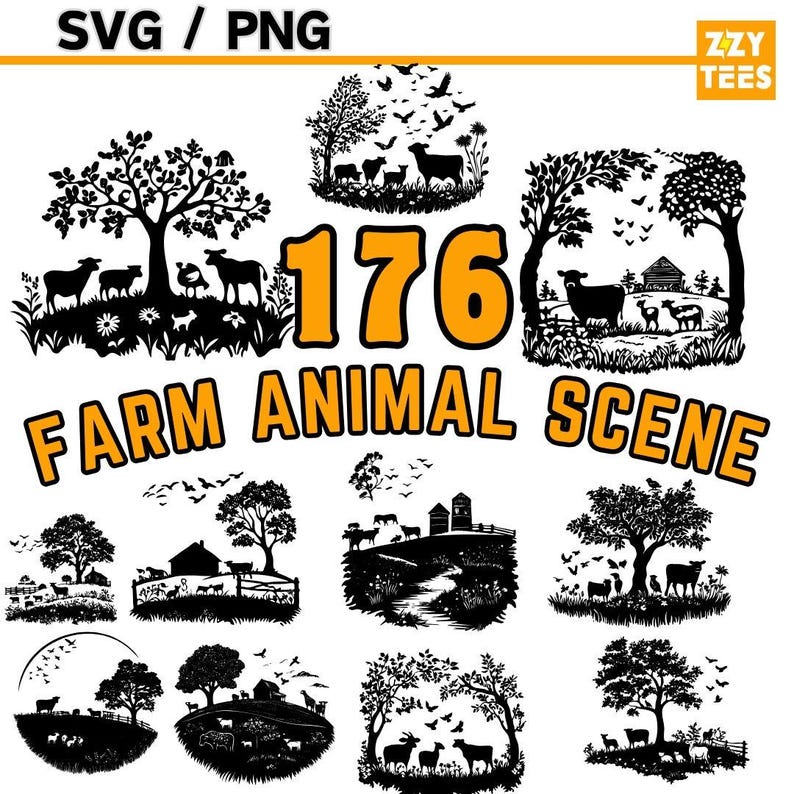 Farm Animal Scene SVG Bundle | 176 Farmhouse Designs (digital Download ...