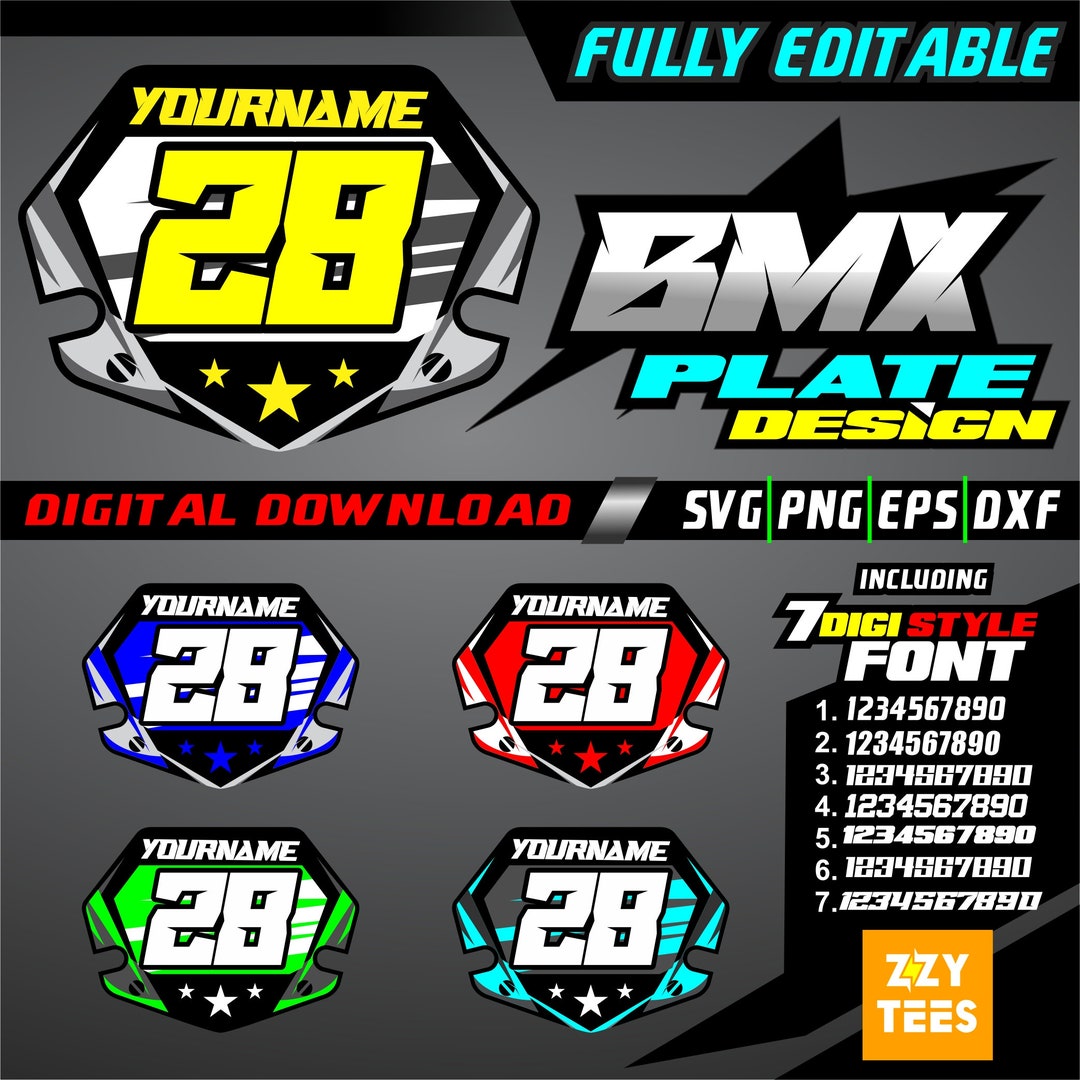 BMX Racing Plate Design: Motocross Bike Number Font (digital Download ...