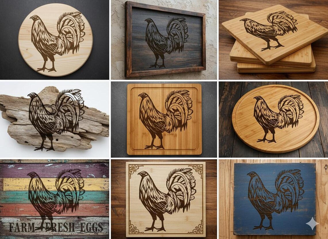 Gamefowl Rooster SVG DXF - Detailed Laser Cut Engrave Design for Metal ...