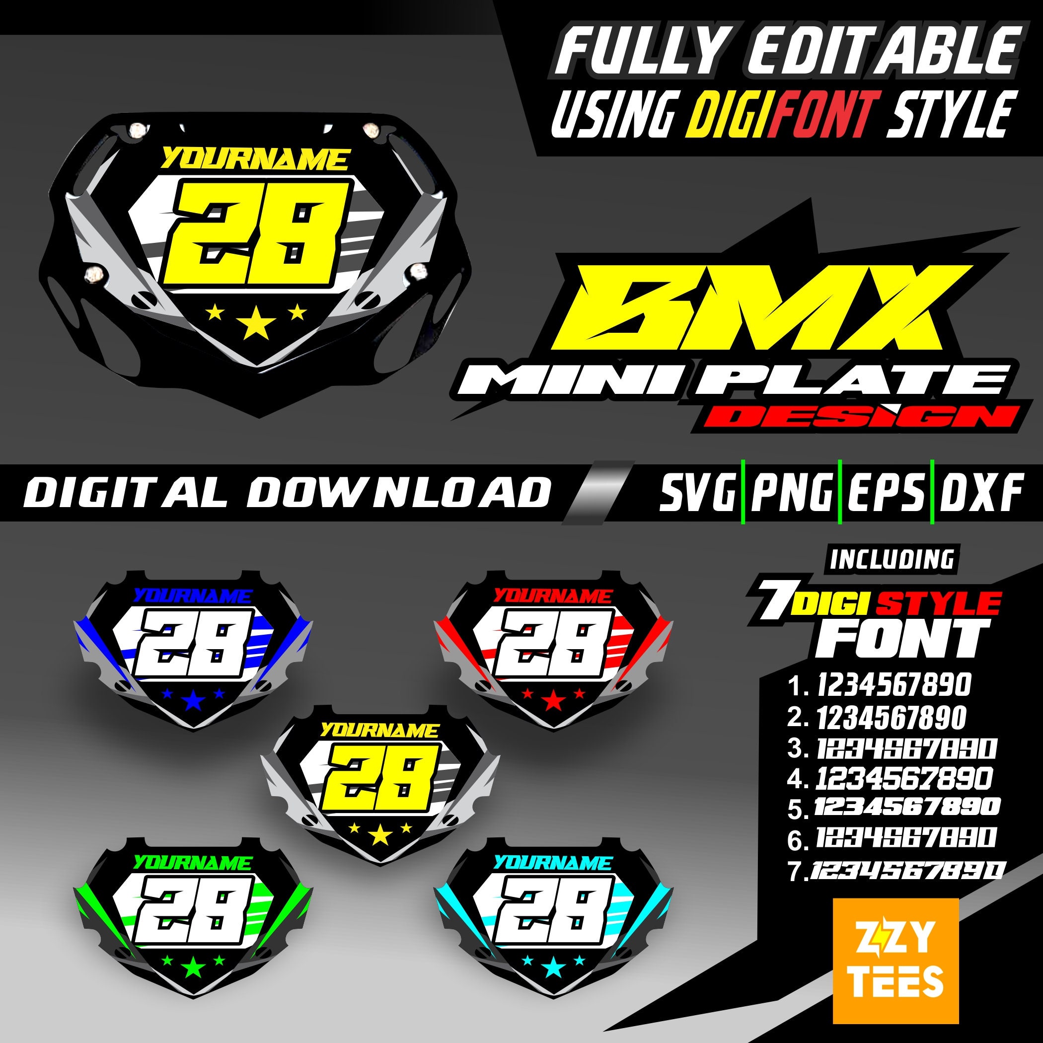 Bmx Custom Racing Mini Plate, Mx Design With Free 7 Digital Number Font ...