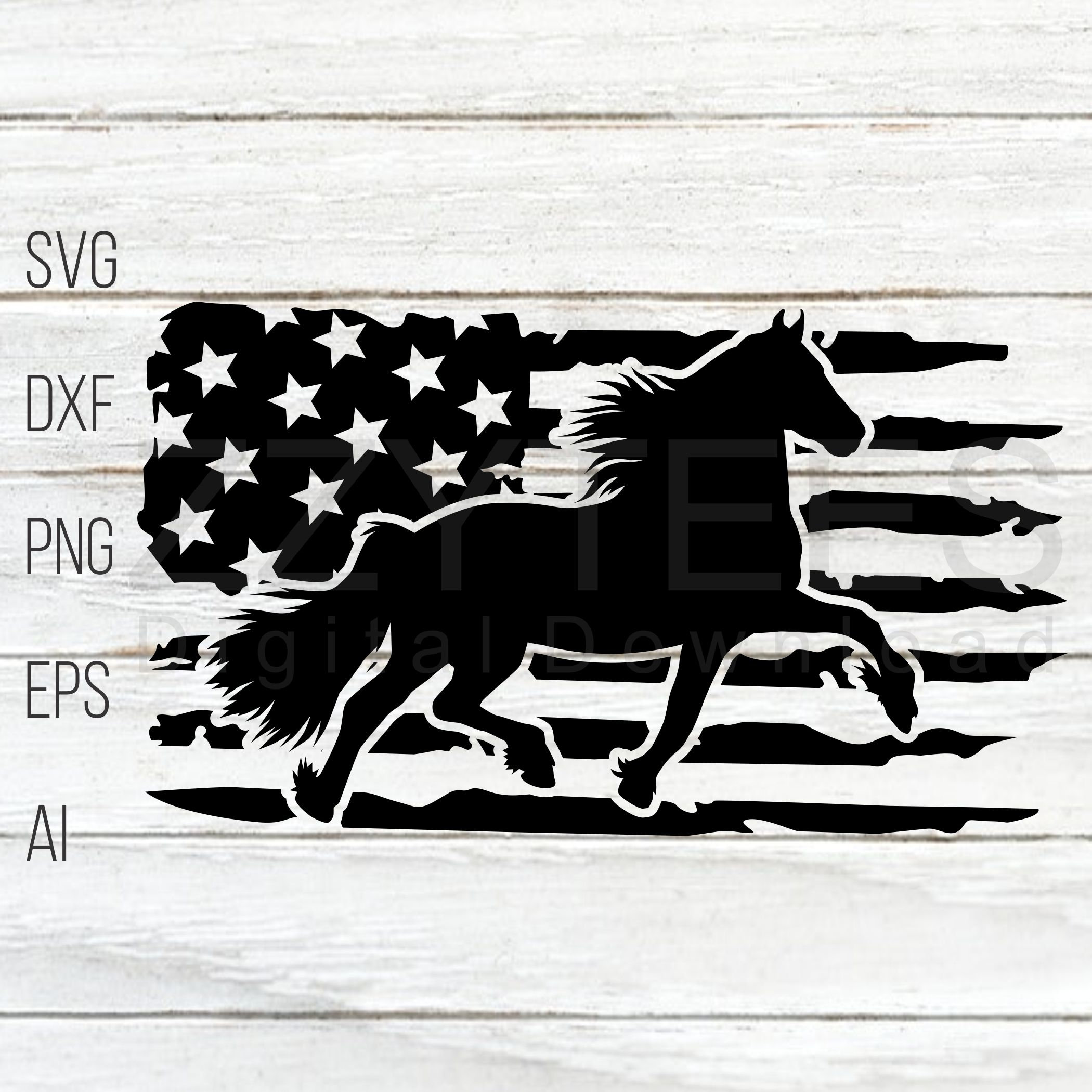 One of A Kind Patriot US Flag Silhouette Horse Clipart SVG | Etsy