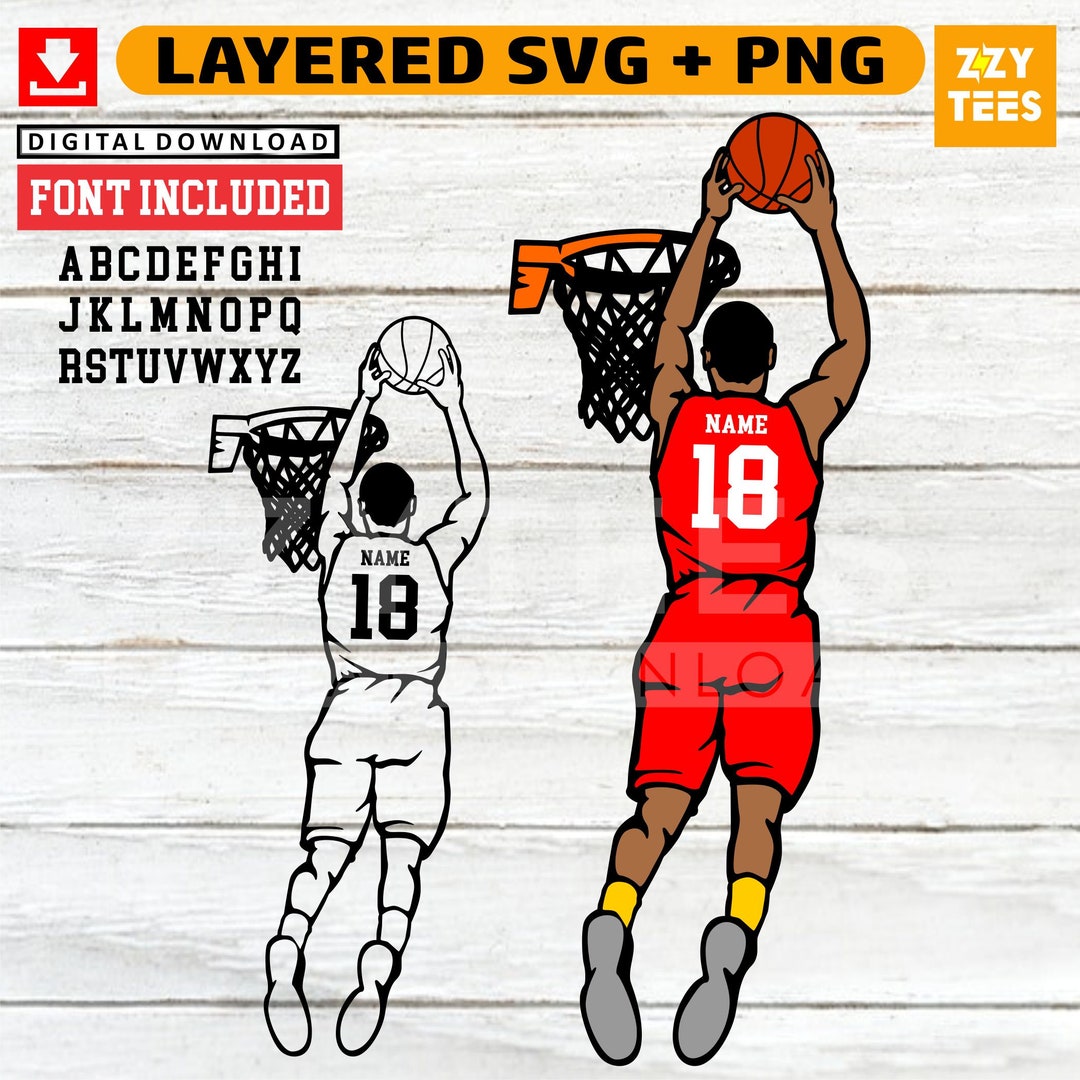 Customizable Layered Basketball Player Dunk SVG + PNG Digital Download ...