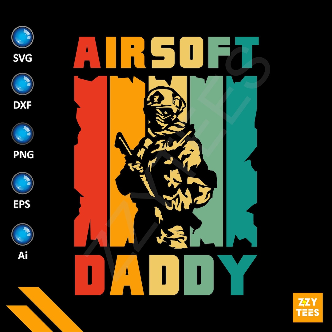 Airsoft Daddy Retro Vintage SVG Airsoft Silhouette SVG, Airsoft Player ...