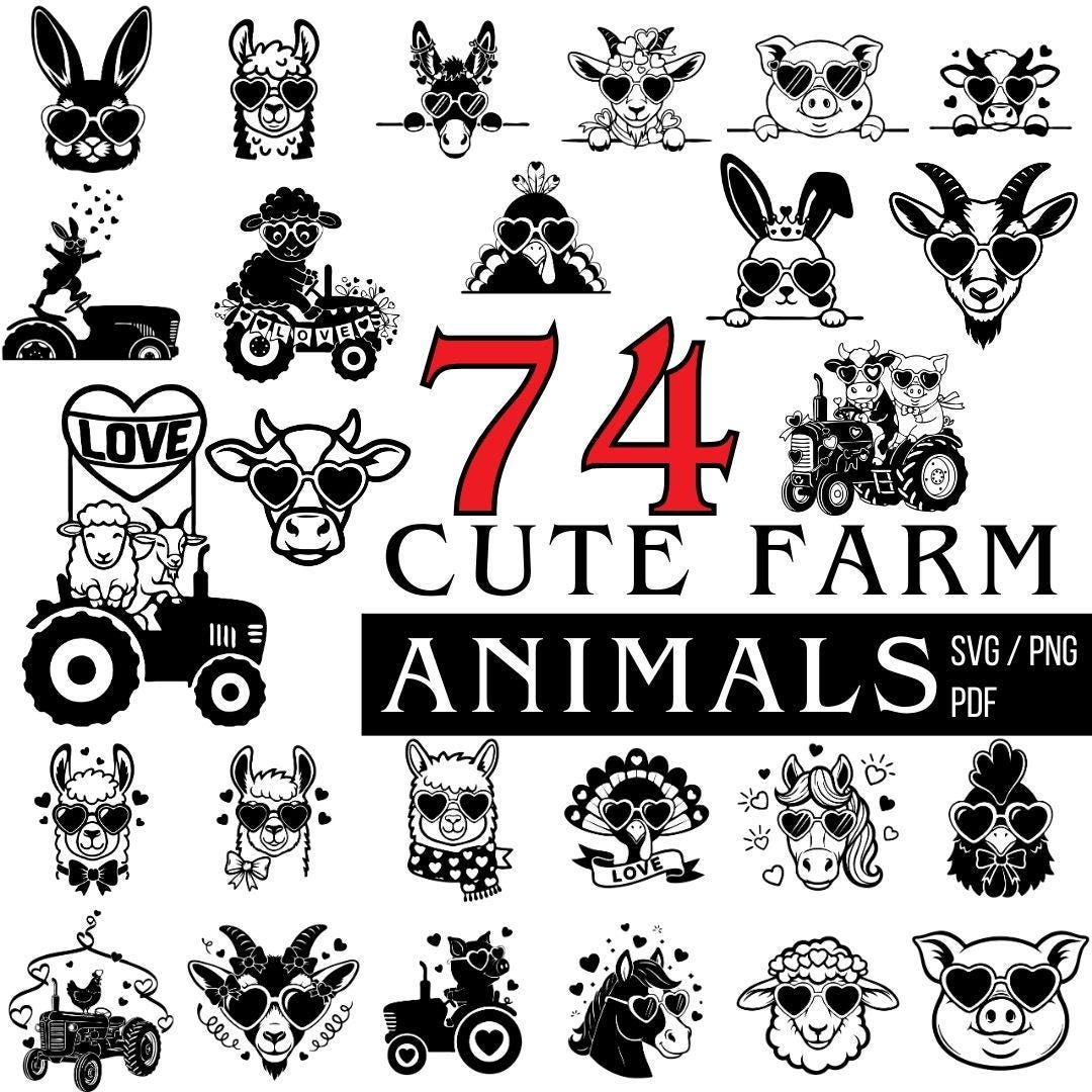 Farm Animal Valentine SVG Bundle, Tractor Clipart (png, Pdf, Svg, 74 ...