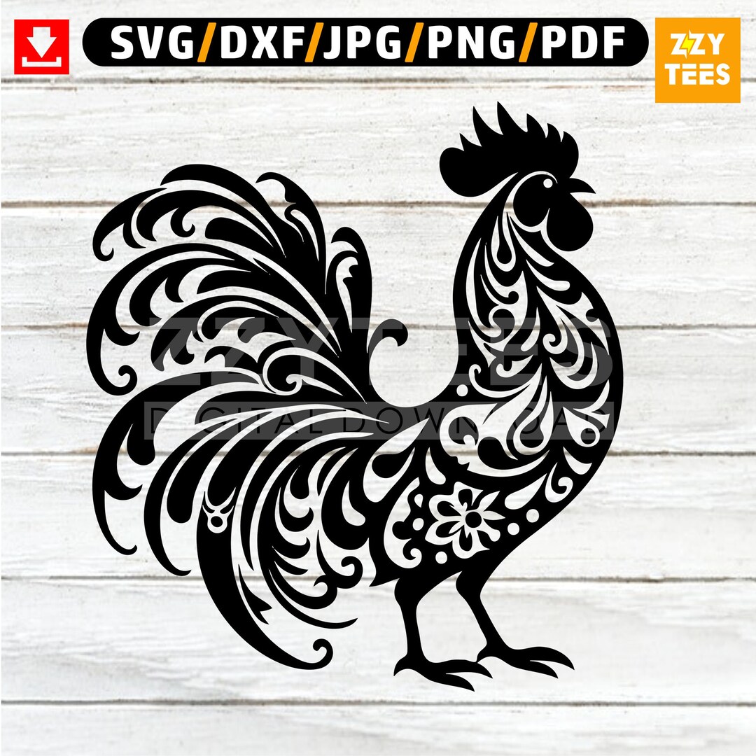 Elegant Rooster Chicken Vector Cuttable File for Laser Cutting and CNC ...