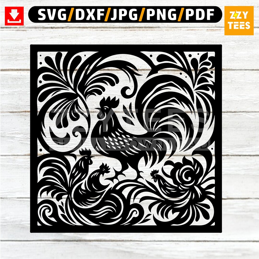 Rustic Rooster Chicken SVG Cut File: Decorative Art for Laser Cutting ...