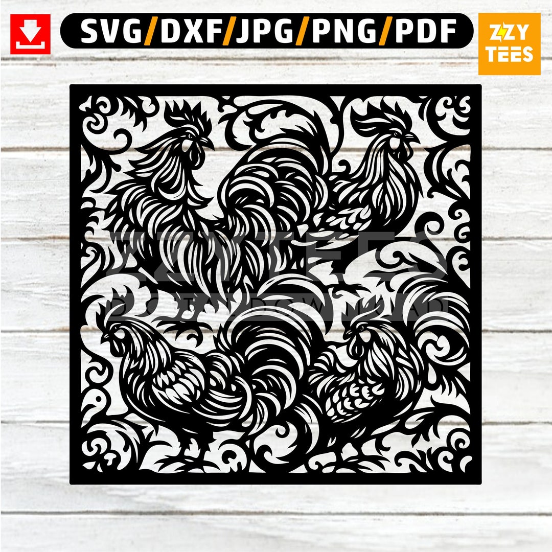 Decorative Rooster Chicken SVG Cut File for Laser Cutting and CNC Art ...