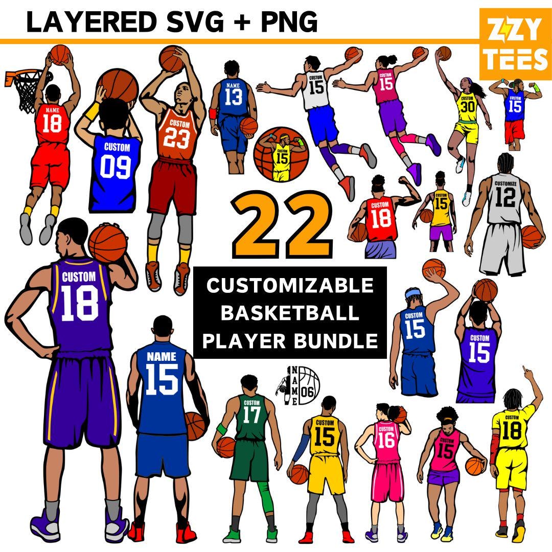 Customizable Basketball Player SVG & PNG Bundle - Etsy