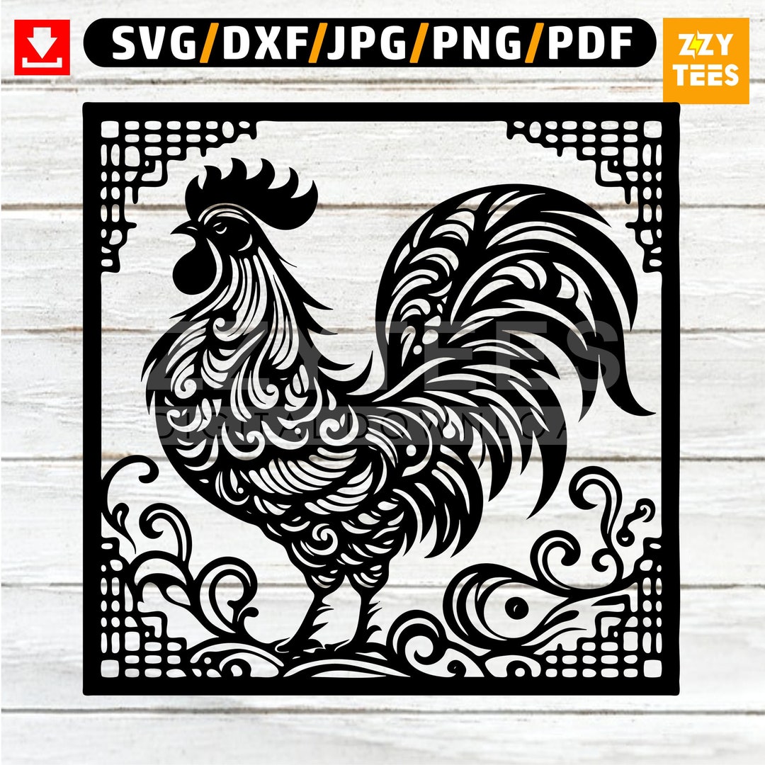 Detailed Rooster Chicken CNC Laser Cut SVG File: Farmhouse Decorative ...