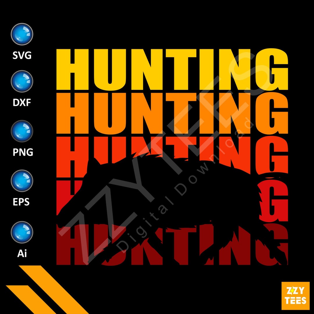 Boar Hunting Sunset Typography Art - Intricate 'HUNTING' Text With ...