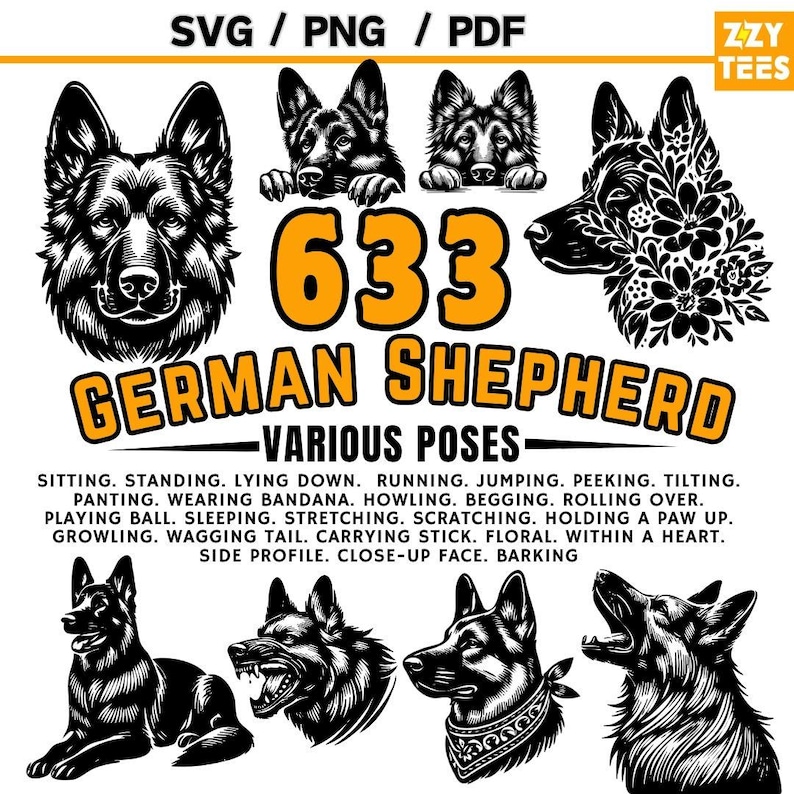 German Shepherd SVG Bundle | 633 Dog Silhouette Graphics (svg, Png, Pdf ...