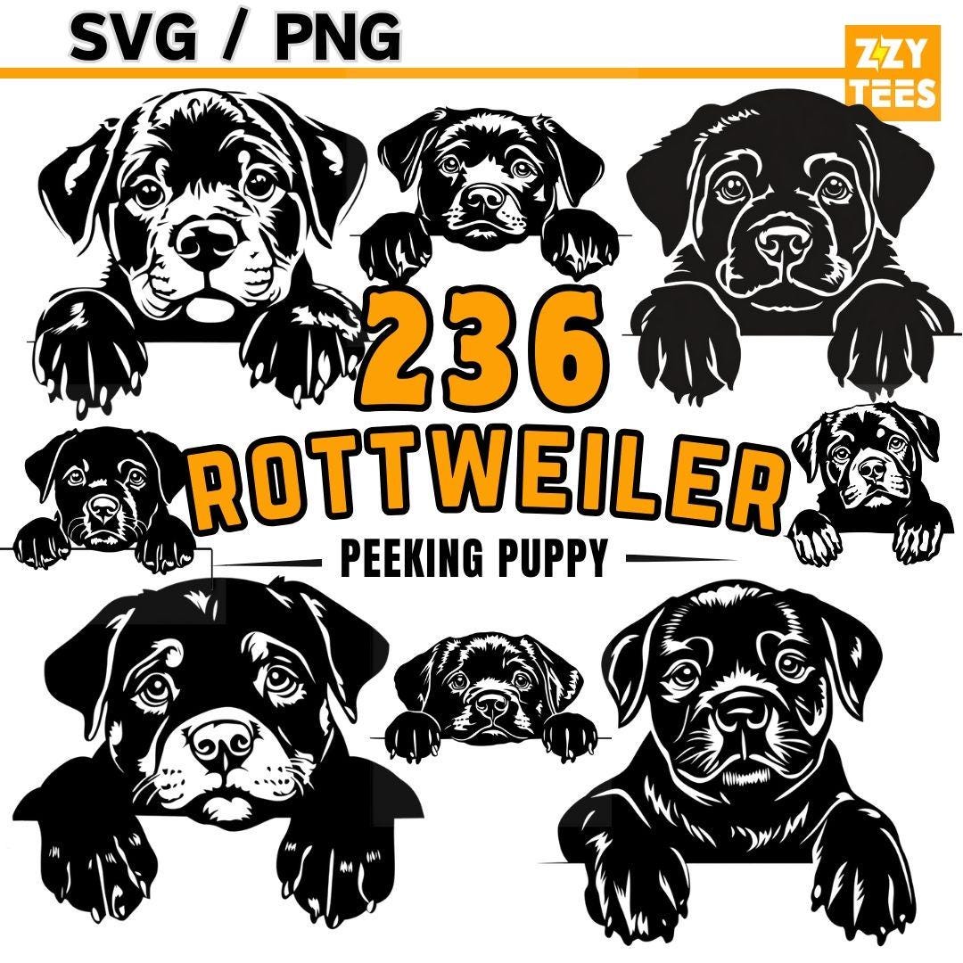Rottweiler Puppy Peeking SVG PNG Bundle - Dog Silhouette Designs for ...