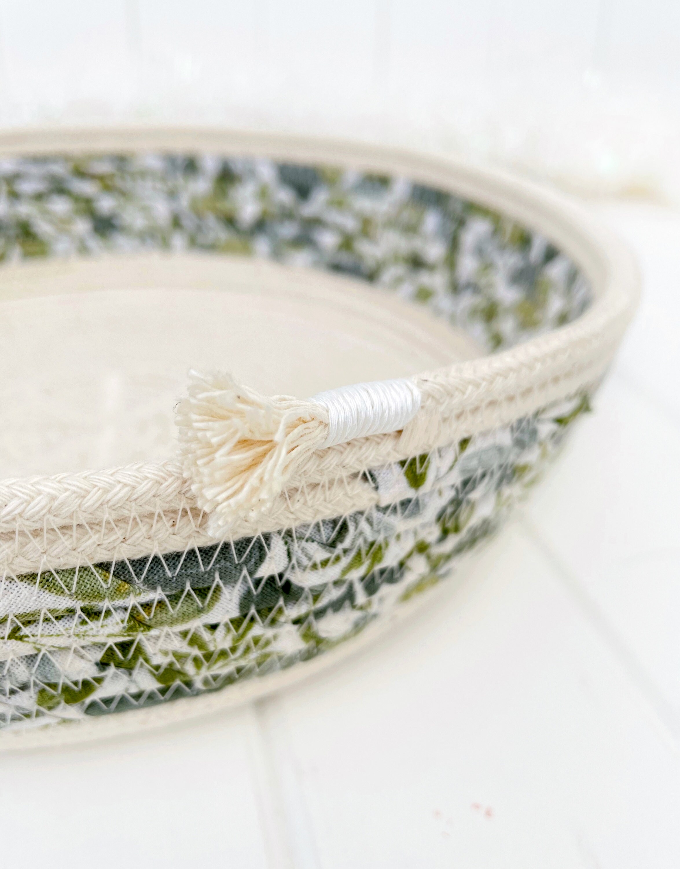 Sage green bellied natural cotton rope bowl with tassel finish — BUSTER ...