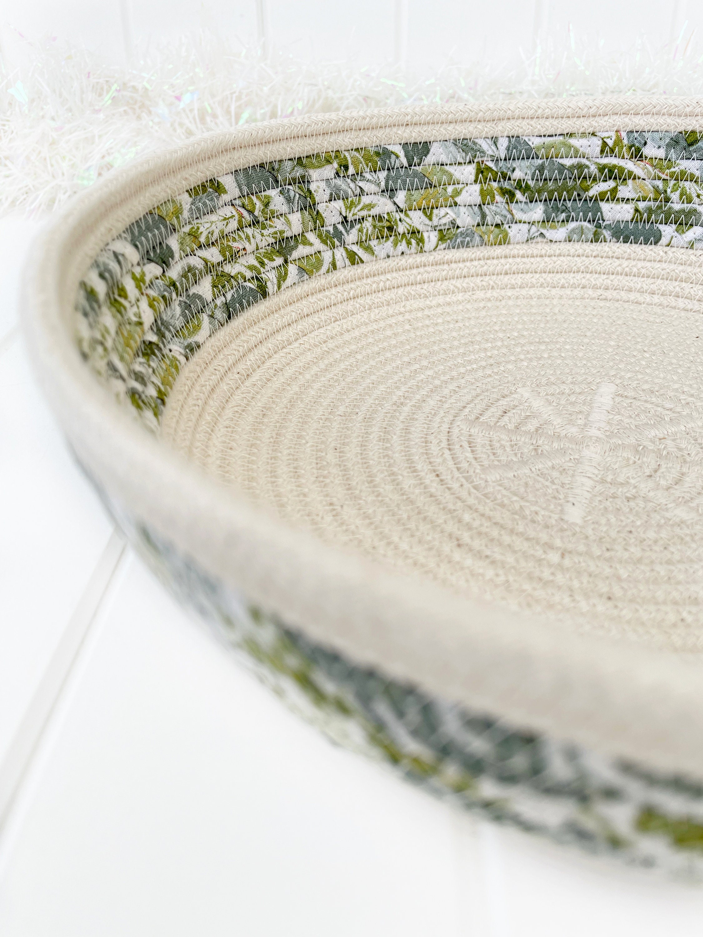 Sage green bellied natural cotton rope bowl with tassel finish — BUSTER ...