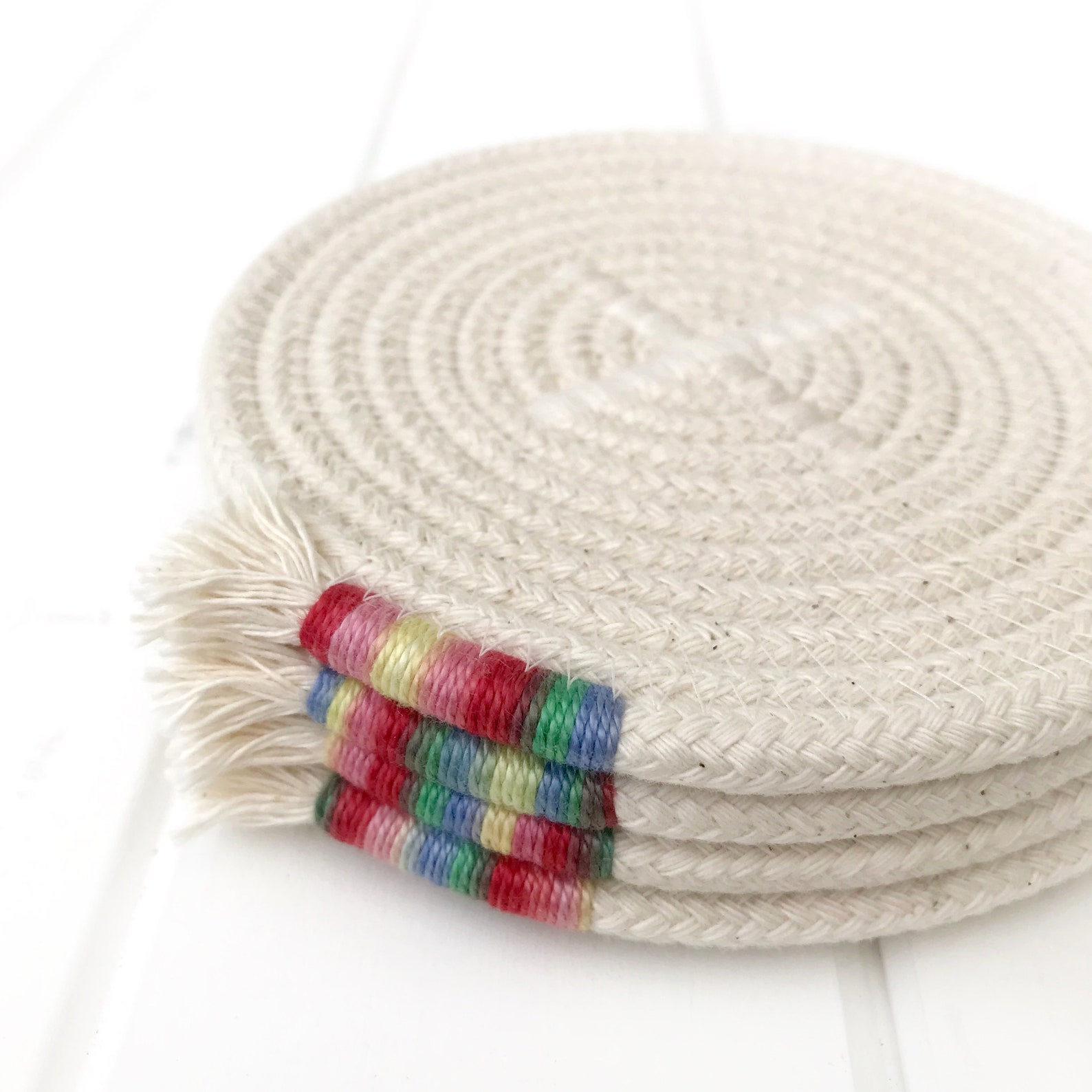 Multi Colour Trimmed Coiled Rope Drink Coasters Set of 4 Rope | Etsy ...