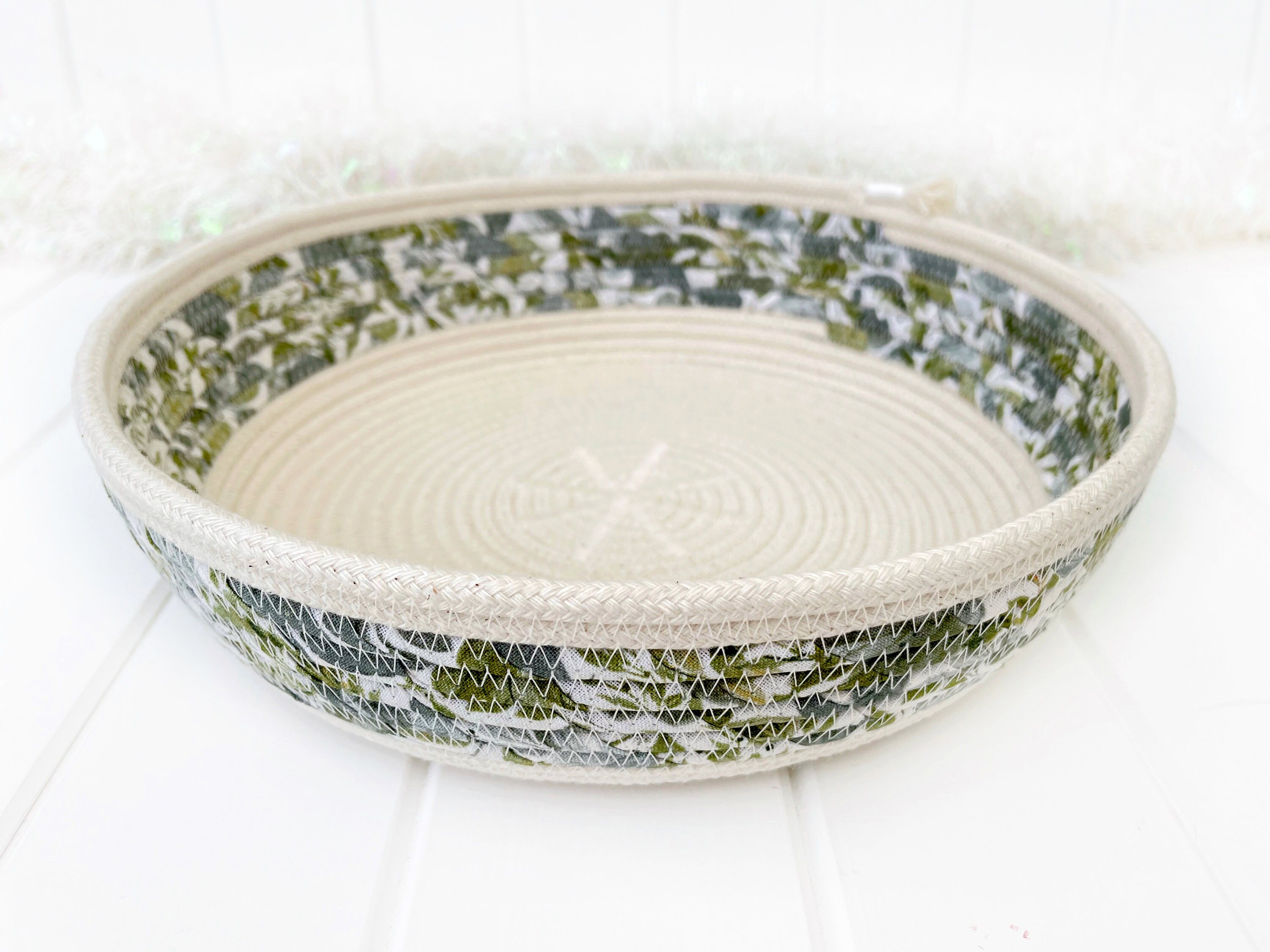 Sage green bellied natural cotton rope bowl with tassel finish — BUSTER ...