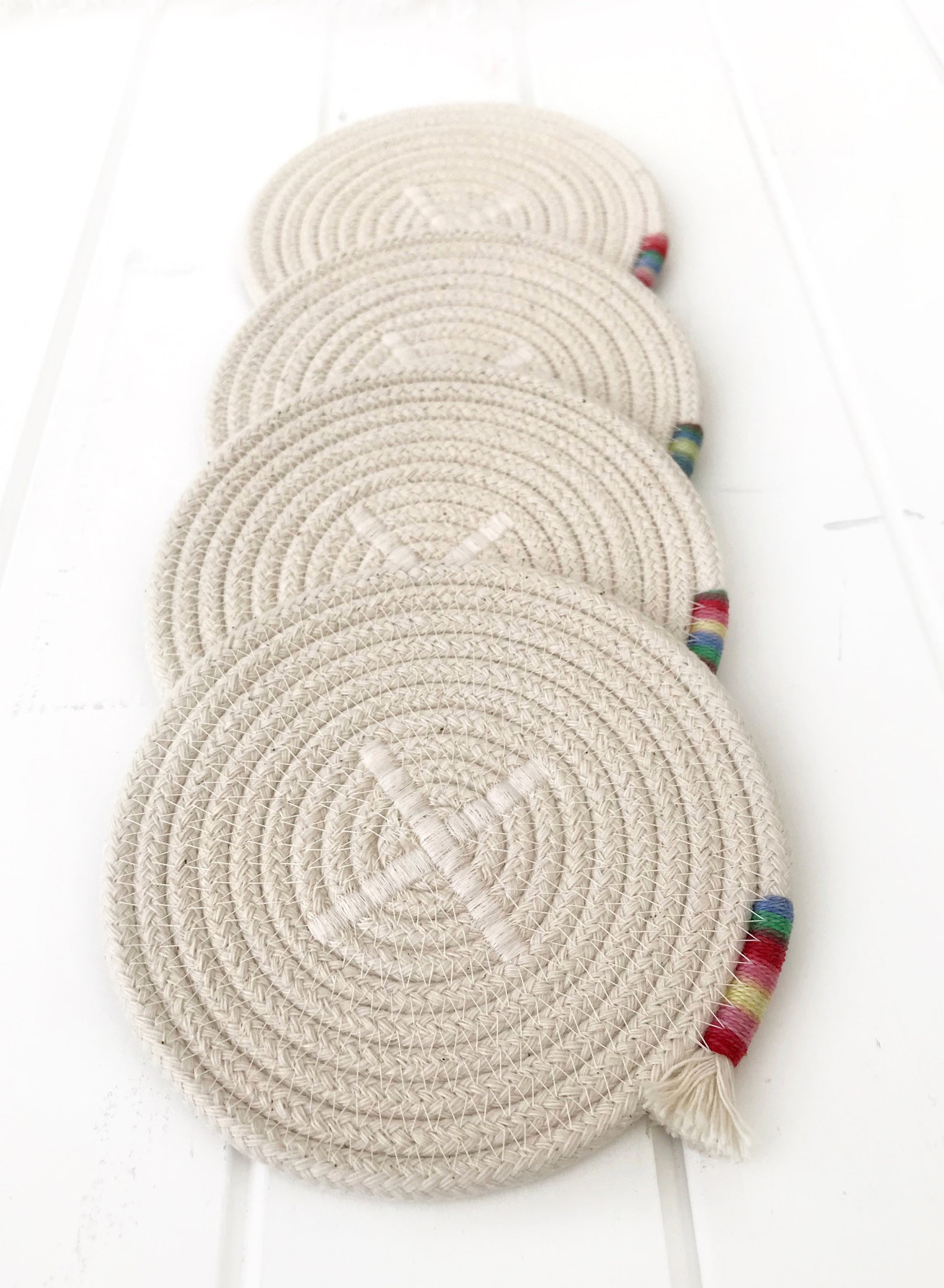 Multi Colour Trimmed Coiled Rope Drink Coasters Set of 4 Rope | Etsy ...