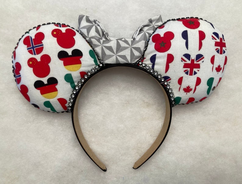 Epcot Mouse Ears: Country Flags & Geometric Bow, Jeweled Trim - Etsy