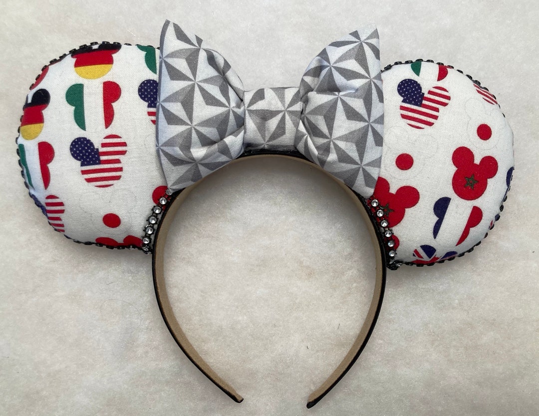 Epcot Mouse Ears: Country Flags & Geometric Bow, Jeweled Trim - Etsy