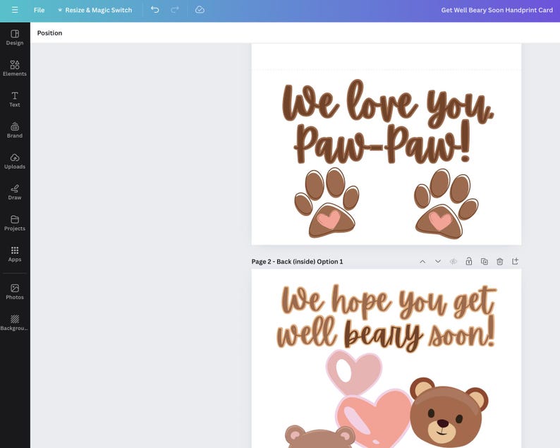 Personalized Bear Handprint DIY Kit Custom Get Well Soon Card ...