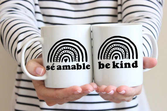 Be Kind Mug Boho Rainbow Mug Se Amable Coffee Lovers | Etsy