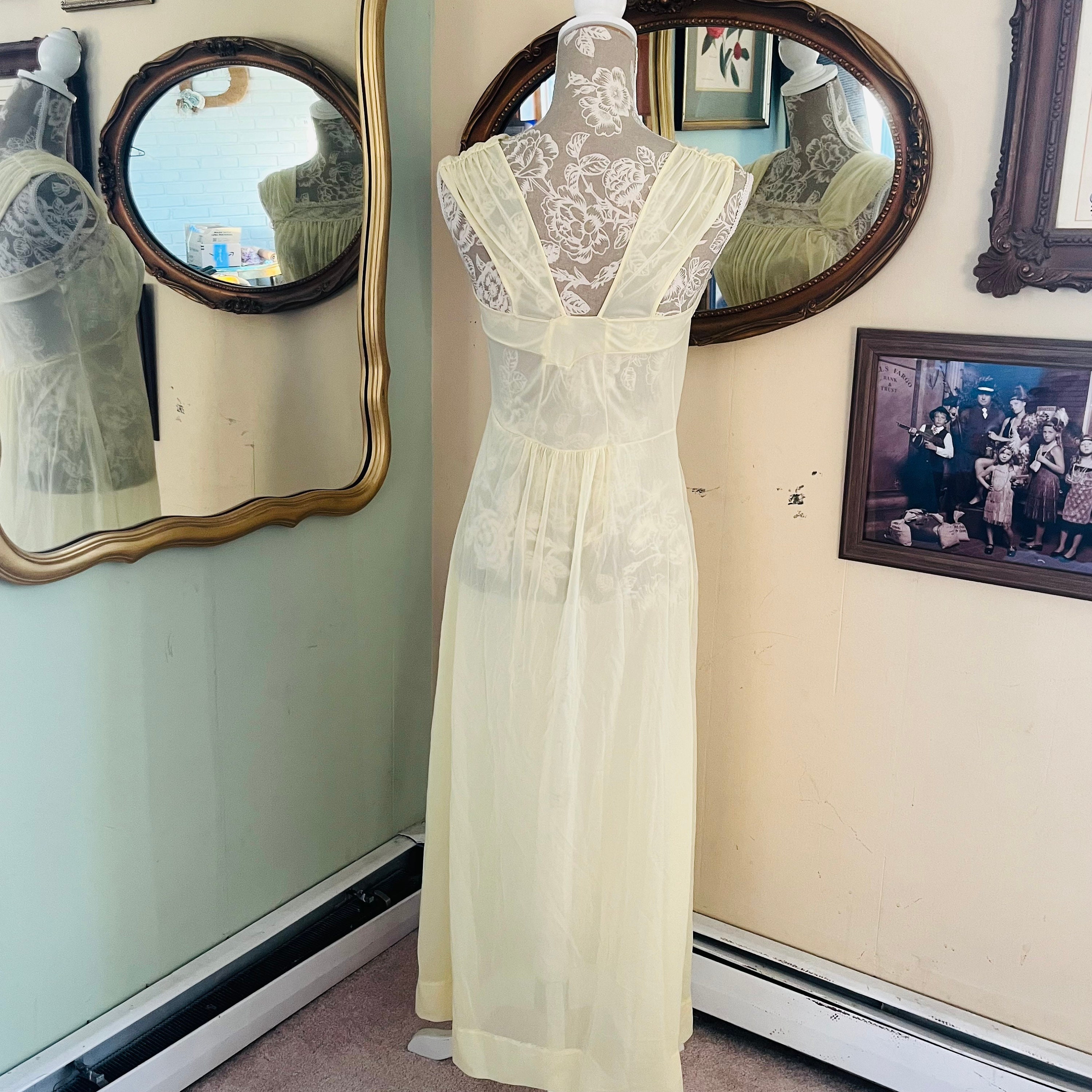 1950s Nightgown Pretty Sheer Yellow Pleated Lingerie Elegant Lace - Etsy
