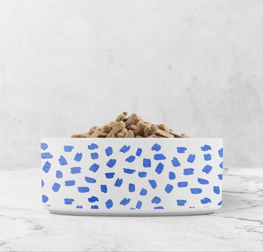 Blue Brush Strokes Ceramic Pet Bowl: Modern Cat/dog Food & Water Dish ...