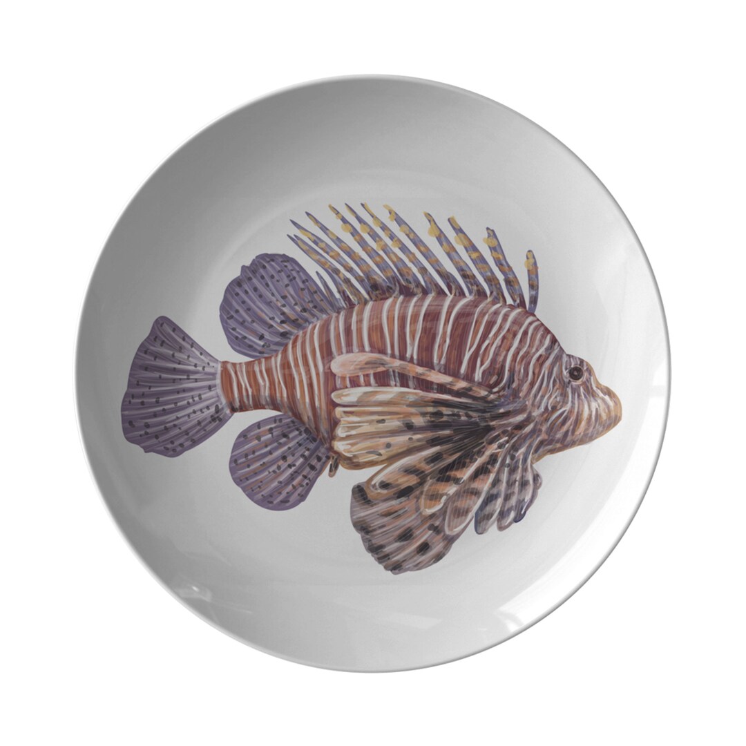Striped Lionfish Plates, Set of 4, Tropical Fish, Plastic Dinnerware ...