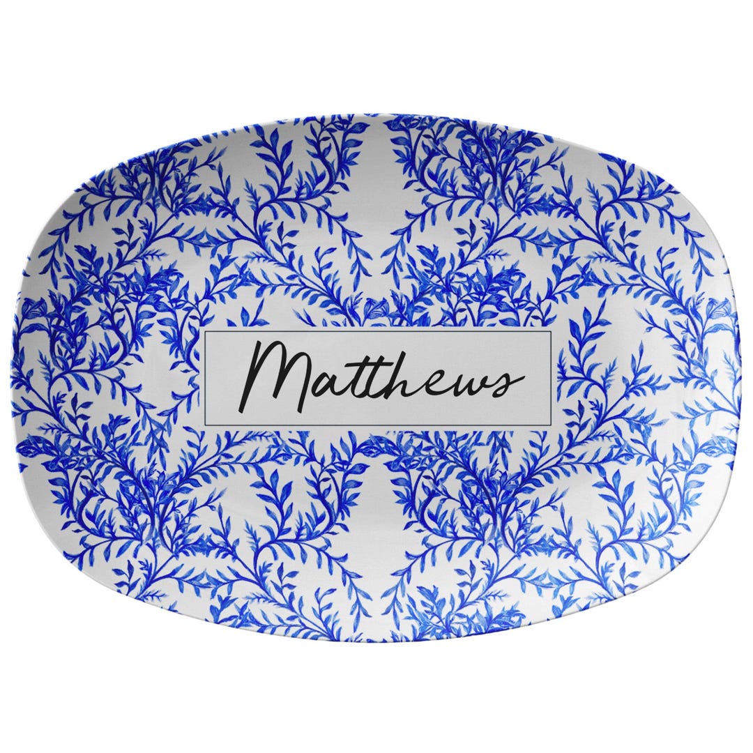 Personalized Blue & White Serving Platter: Chinoiserie Vines Design ...