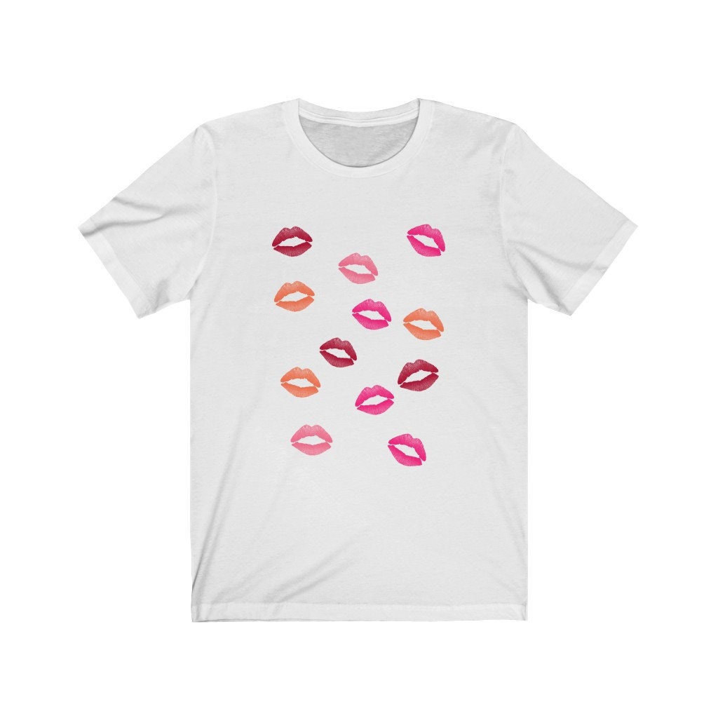 Lips Print T Shirt For Women Lipstick Kisses Shirt Allover Etsy