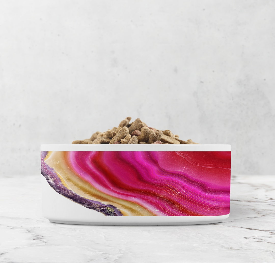 Large Ceramic Pet Bowl: Fuchsia Agate Print, Modern Dog/cat Dish - Etsy