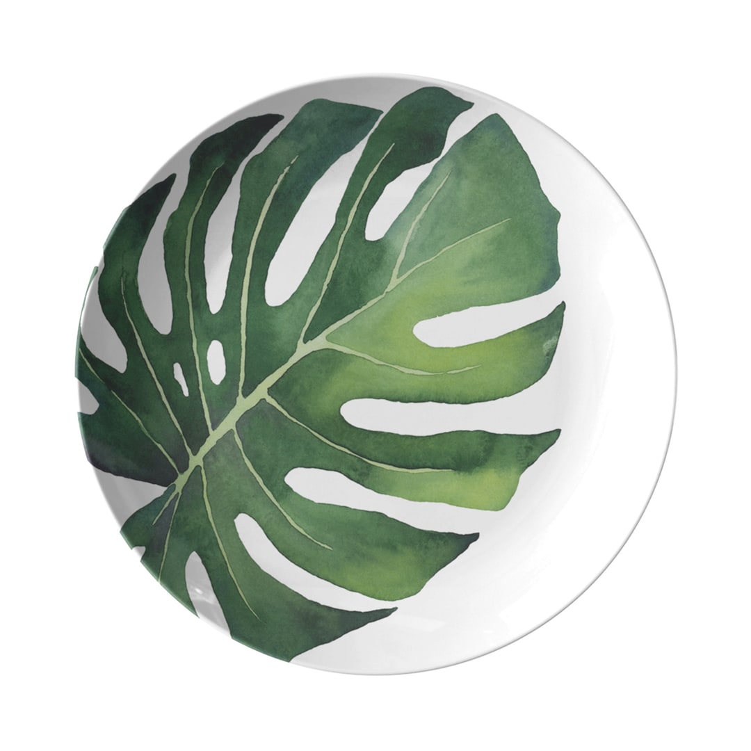 Monstera Leaf Dinner Plate: Tropical Green & White, Luxury Plastic ...