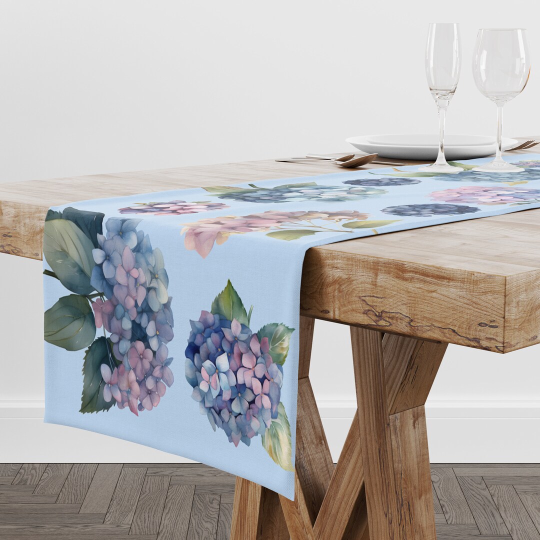 Hydrangea Flowers Table Runner, Sky Blue - Etsy