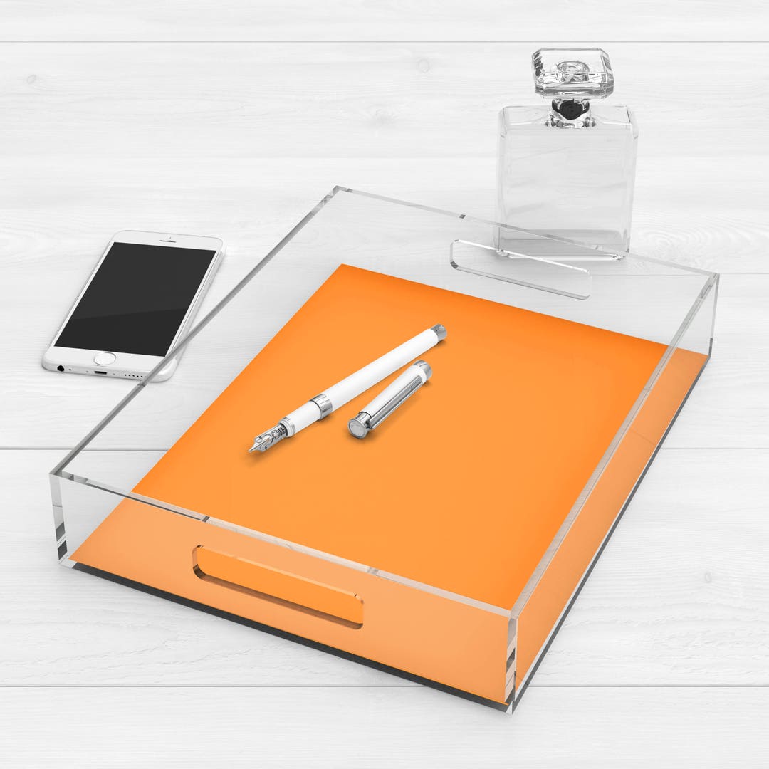 Neon Orange Acrylic Tray, Large Ottoman Tray, Orange Lucite Tray ...