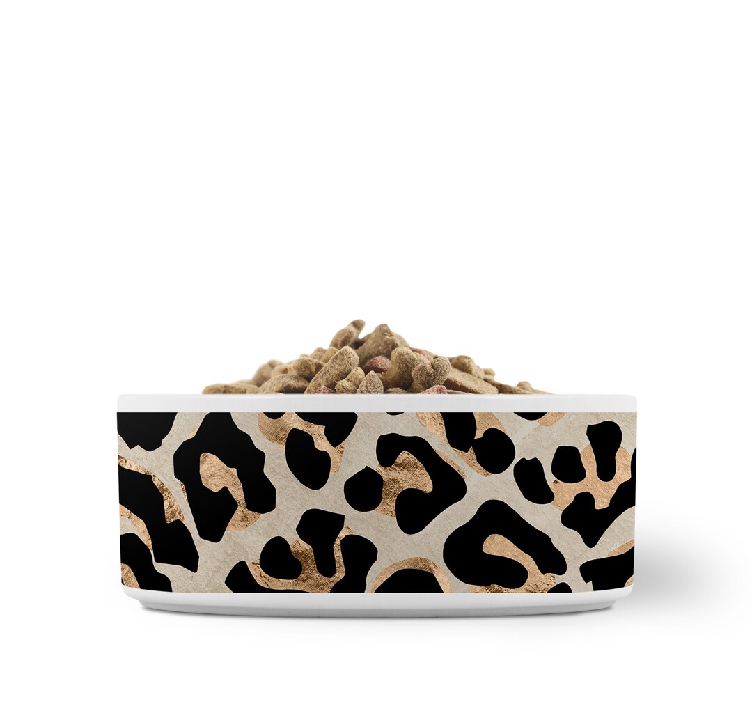 Cheetah Print Ceramic Pet Bowl: Modern Beige, Black & Gold Cat/dog Dish ...