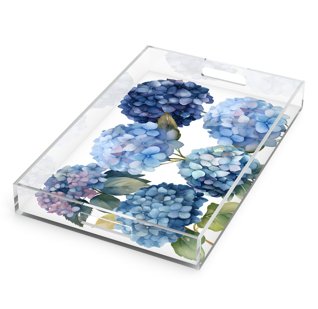 Blue Hydrangea Flower Tray, 11 X 17, Flower Acrylic Tray, Serving Tray ...
