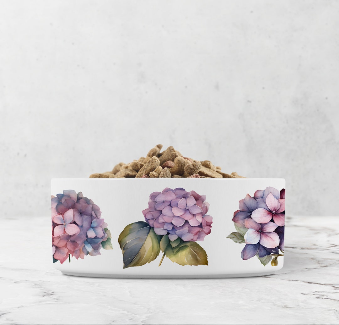 Pink Hydrangeas Pet Bowl, Ceramic Dog Bowl, Flower Cat Dish - Etsy