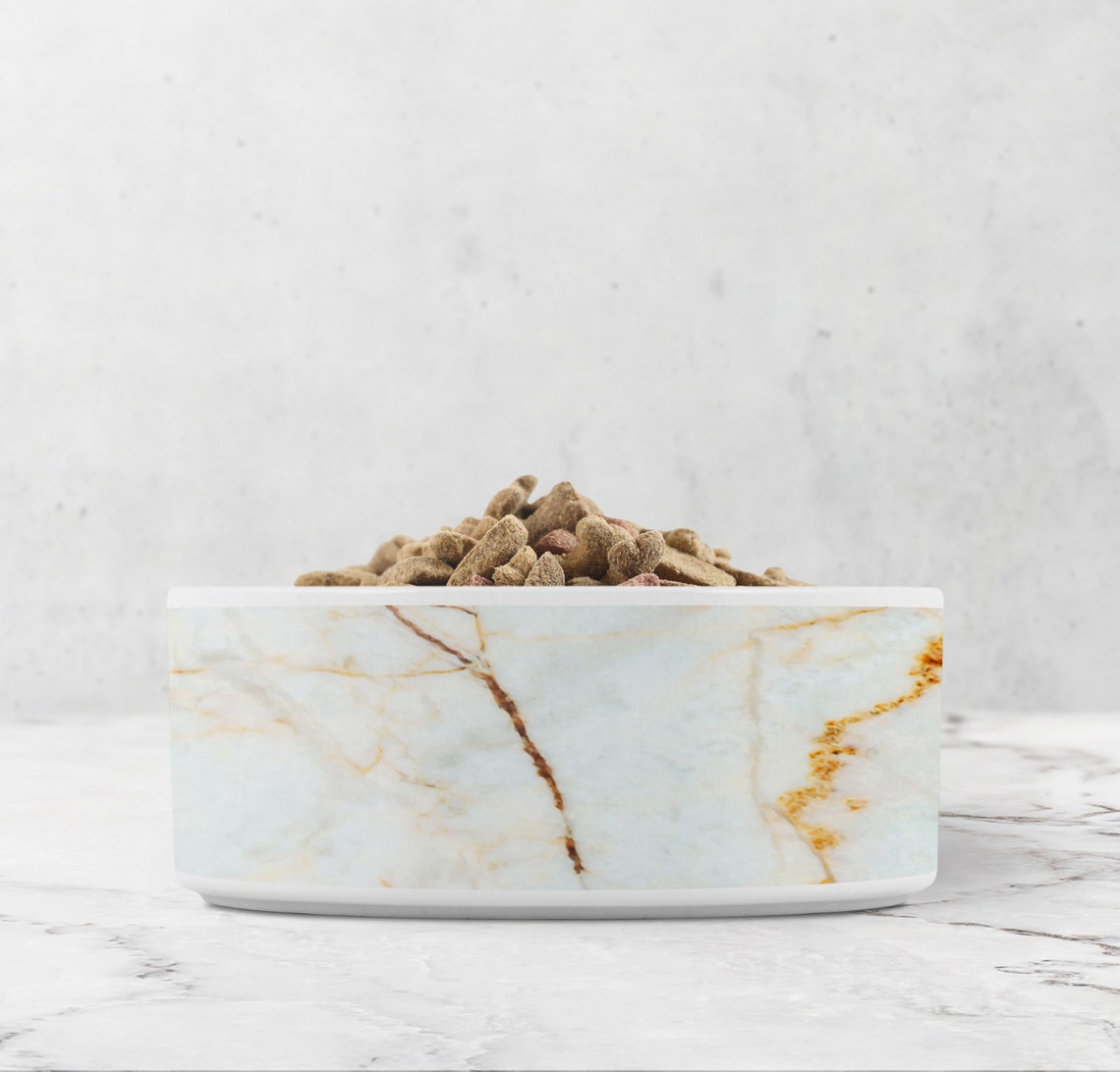 Modern Ceramic Pet Bowl White & Rust Marble Dog Bowl Animal | Etsy